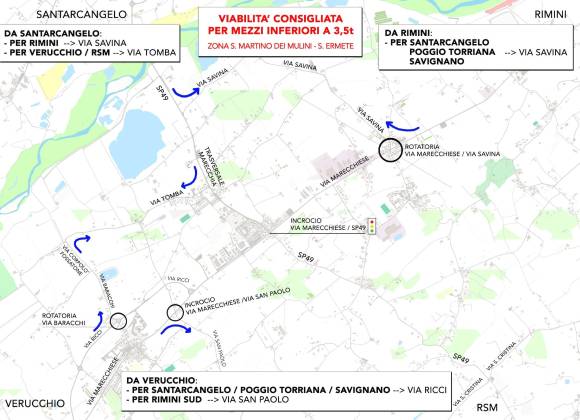 Chiusura ponte Verucchio, la mappa dei percorsi consigliati
